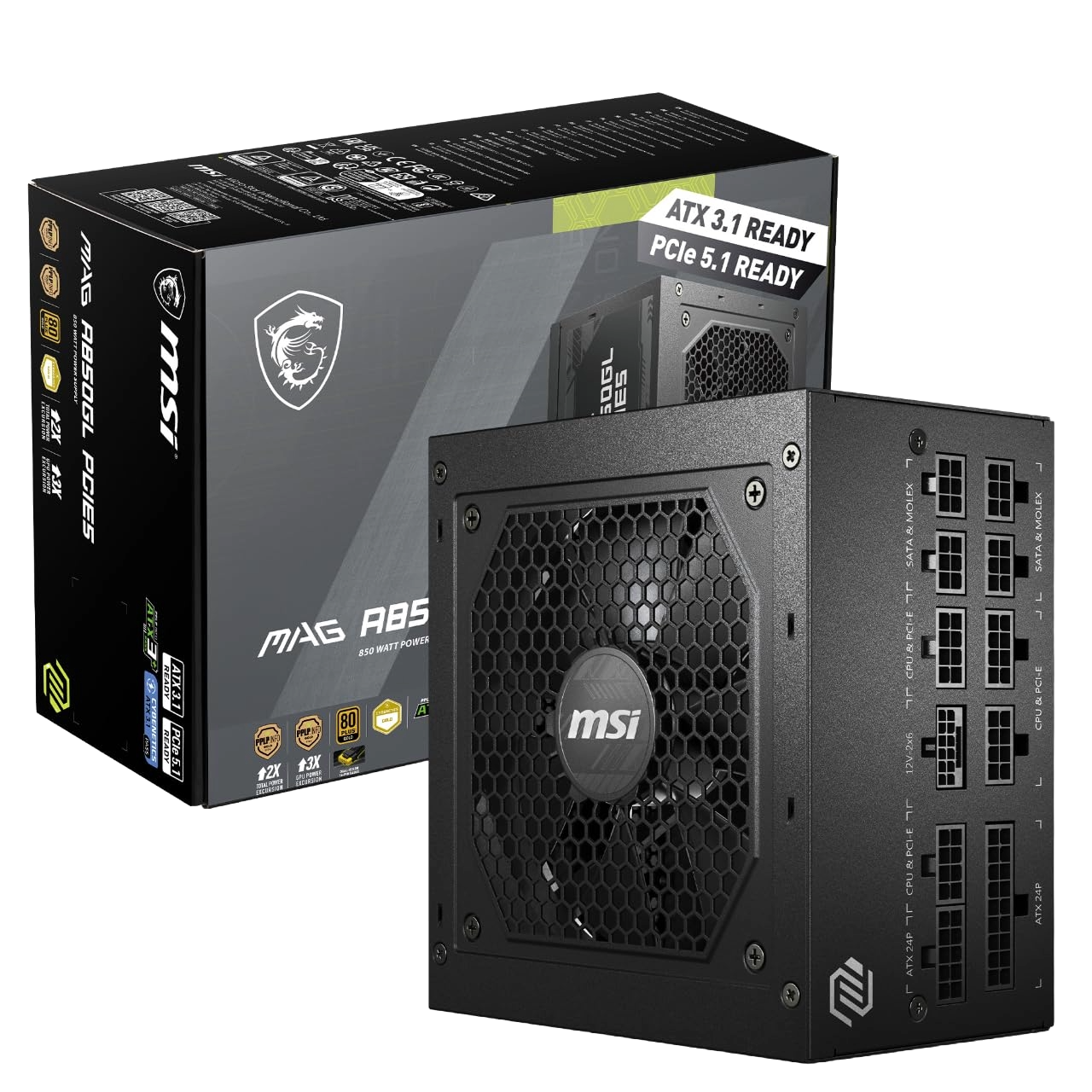 MSI MAG AB850GL PCIE5 II 850W 80+ GOLD PSU in Pakistan - MicroZaib